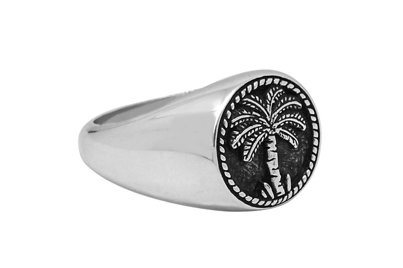 Silver Palm Tree Signet Ring | Statement Jewelry - KEMMI Collection